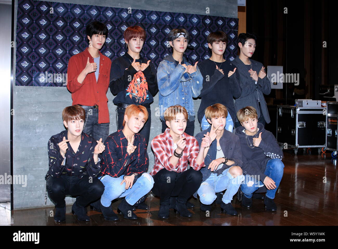 Members of South Korean boy band Golden Child attend the filming ...