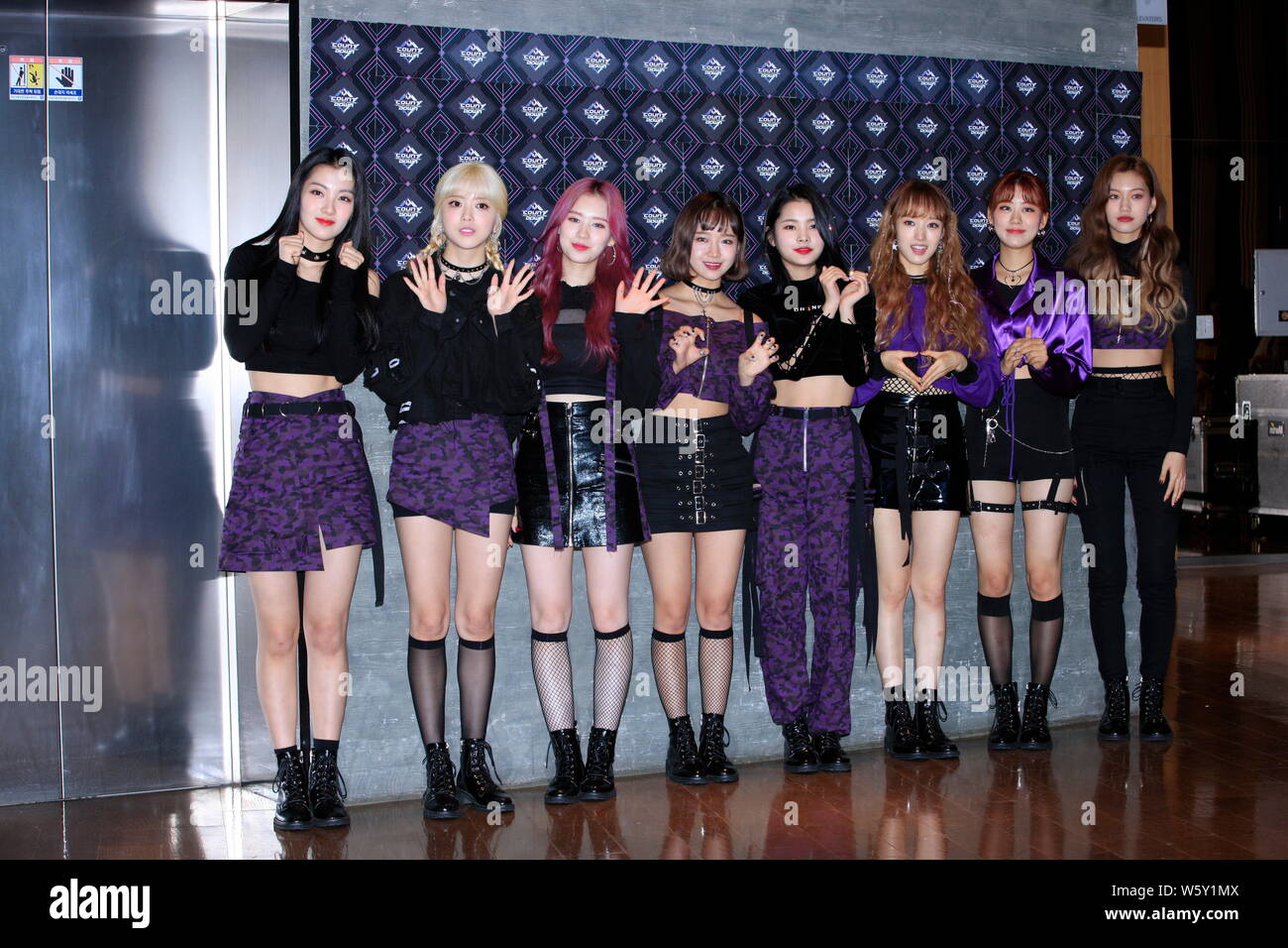 Members of South Korean girl group Weki Meki attend the filming session ...