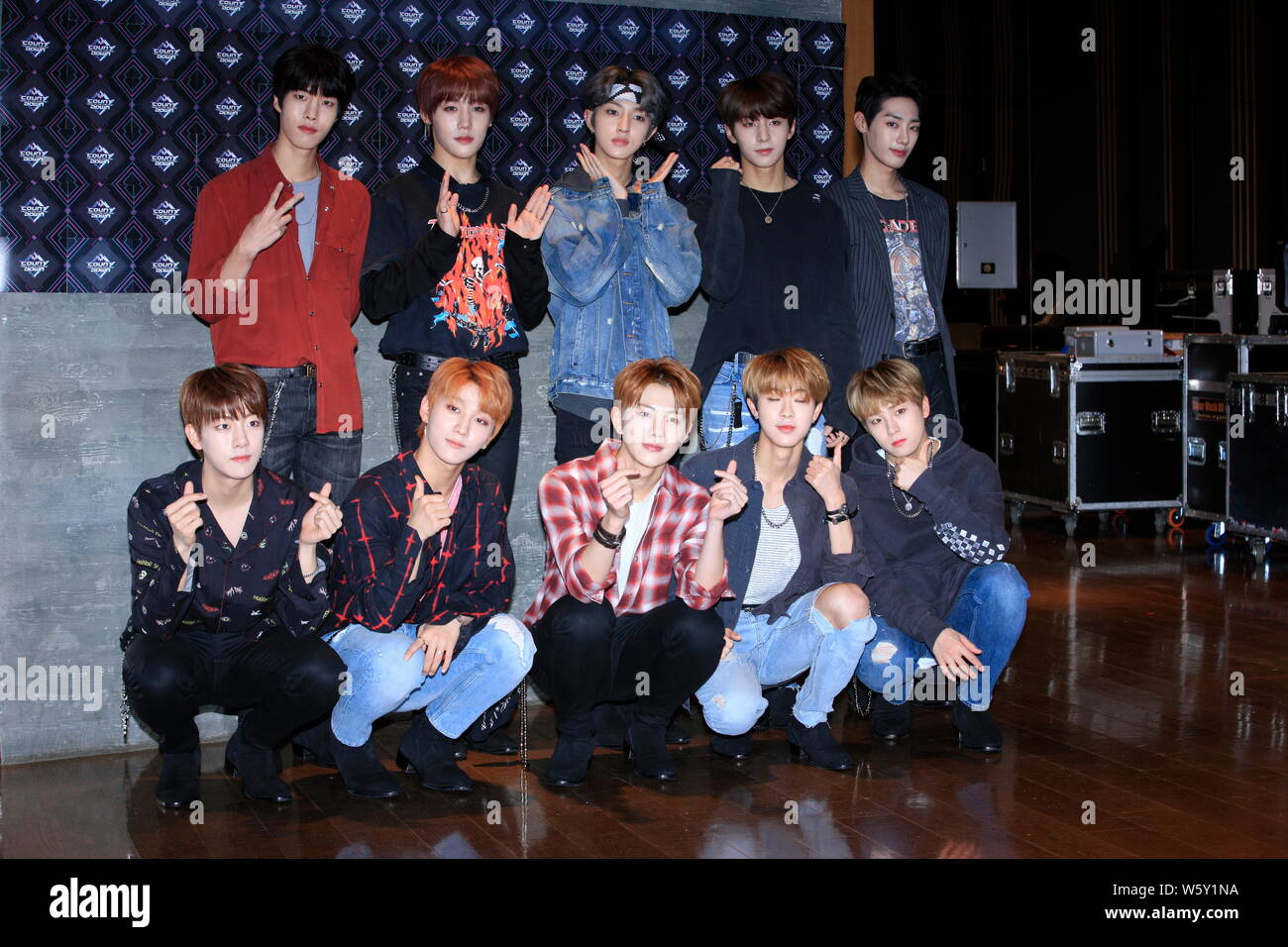 Members of South Korean boy band Golden Child attend the filming ...