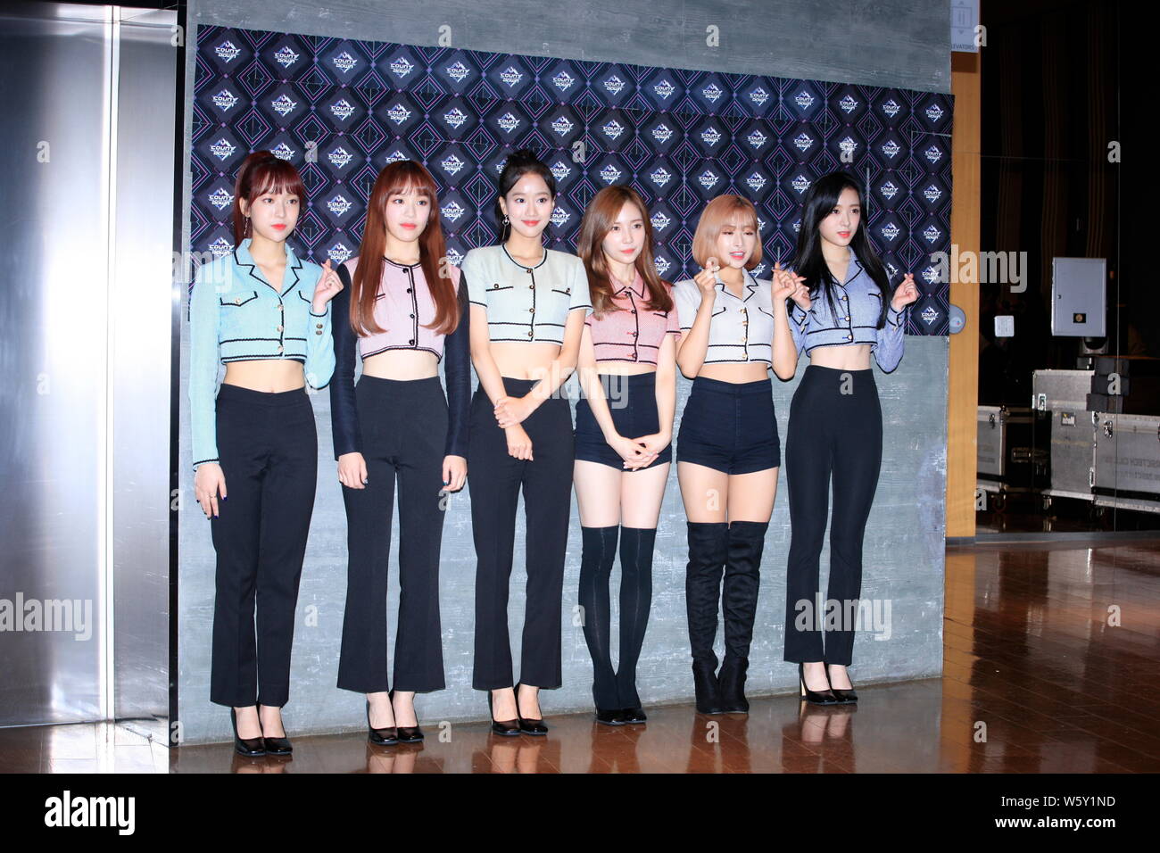 Members of South Korean girl group April attend the filming session for ...