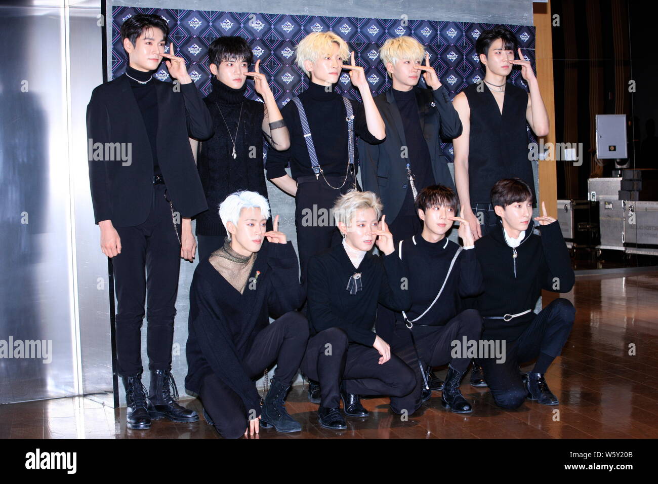 Members of South Korean boy group Great Guys attend the filming session ...