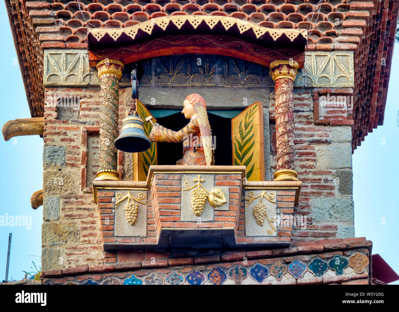 Angel marking the time in the Tbilisi leaning clock tower, Tbilisi ...