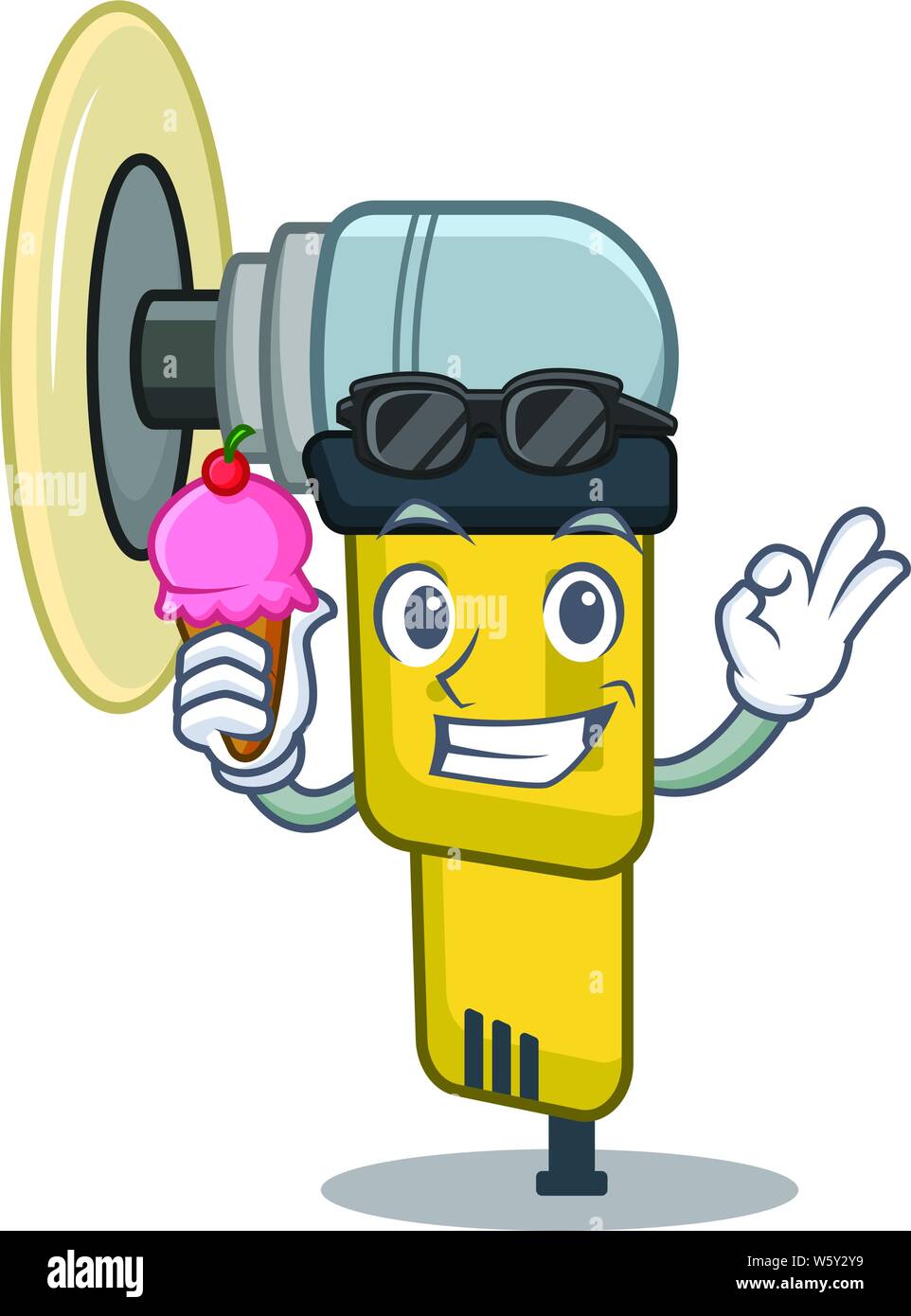 With ice cream pneumatic sander in a cartoon drawer vector illustration ...