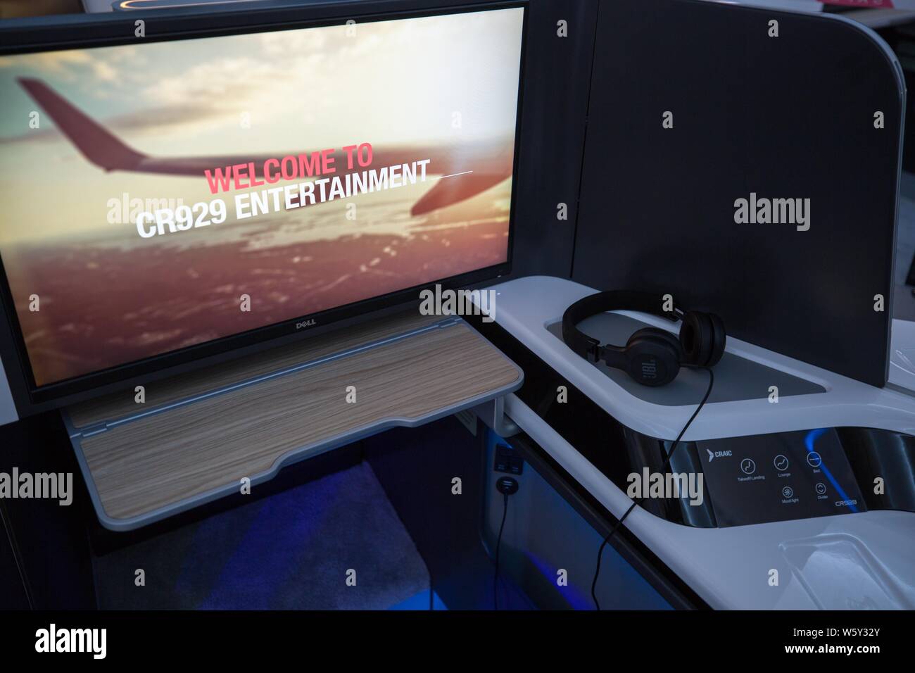 Interior view of a full-size mock-up of the CR929 widebody passenger ...