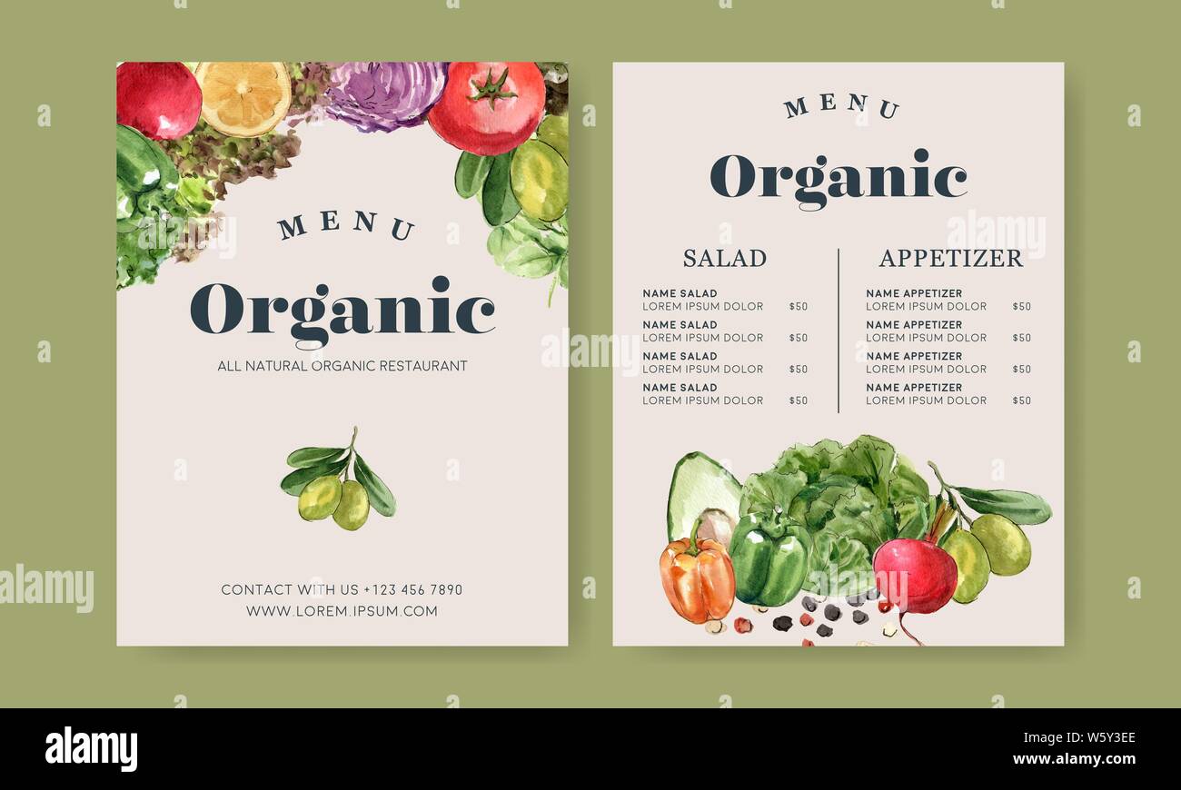 vegetable watercolor paint collection. Fresh food organic menu healthy ...