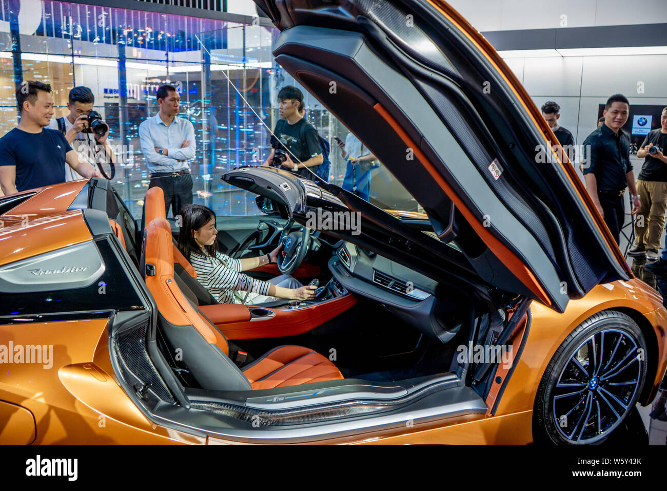 A BMW i8 roadster car is on display during the 16th China (Guangzhou ...
