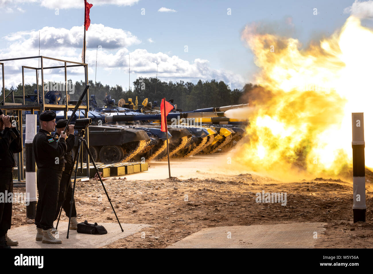 Moscow region, Russia. 30th, July 2019 Azerbaijani team near tanks T-72 ...