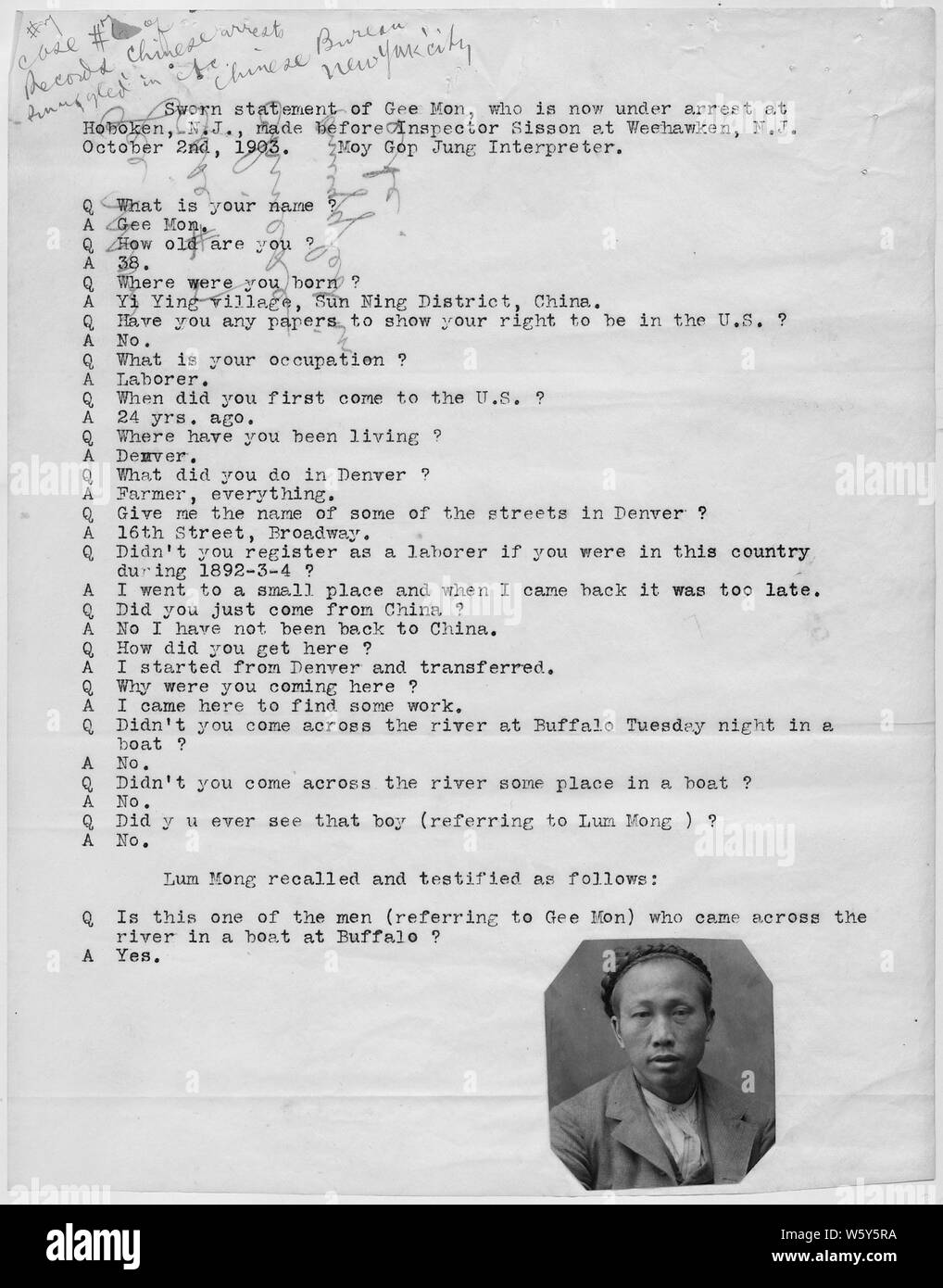 Sworn statement of Gee Mon; Scope and content: This document is filed ...