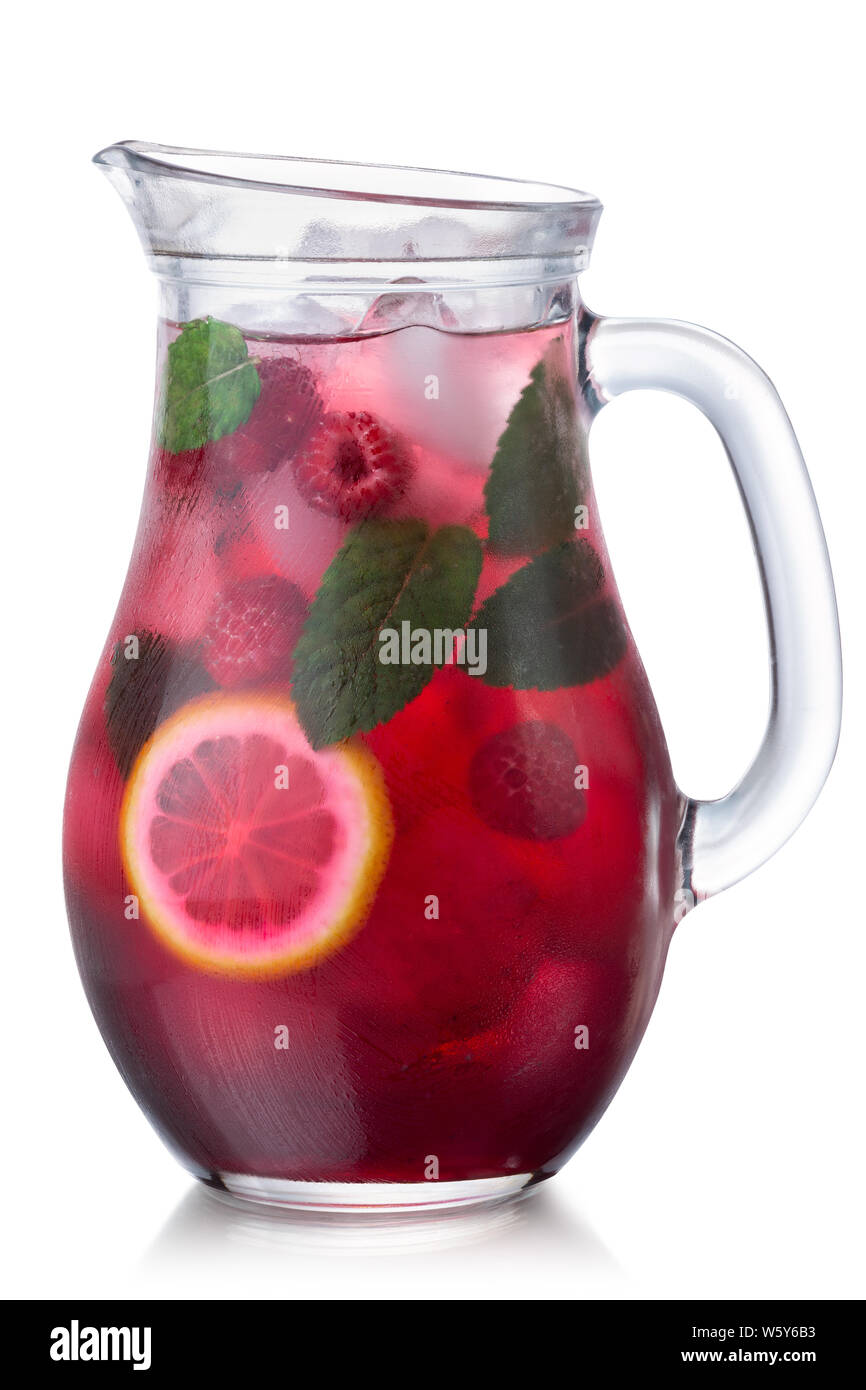 Raspberry mint lemonade in a pitcher, isolated Stock Photo - Alamy