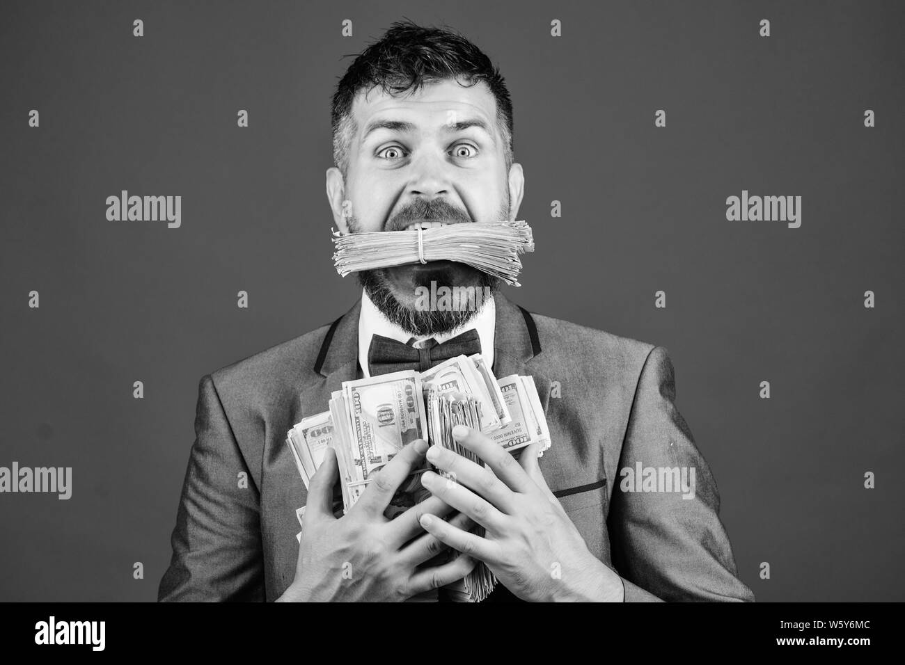Happy businessman laptop money Black and White Stock Photos & Images ...
