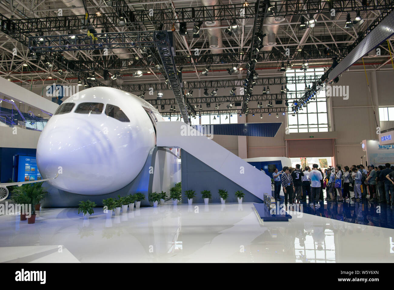 A full-size mock-up of the CR929 widebody passenger jet displayed by ...
