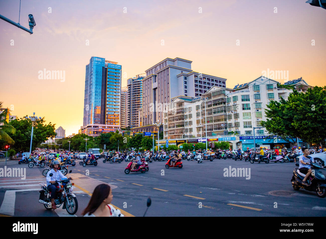 Sanya, Hainan, China - 26.06.2019: Sanya Cityscape with busy road and ...