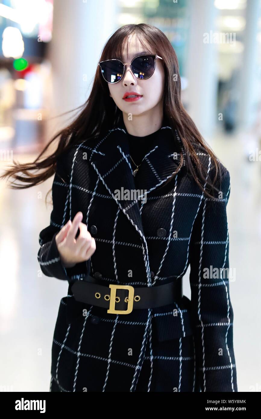 Hong Kong actress Angelababy arrives at the Shanghai Hongqiao International Airport before ...