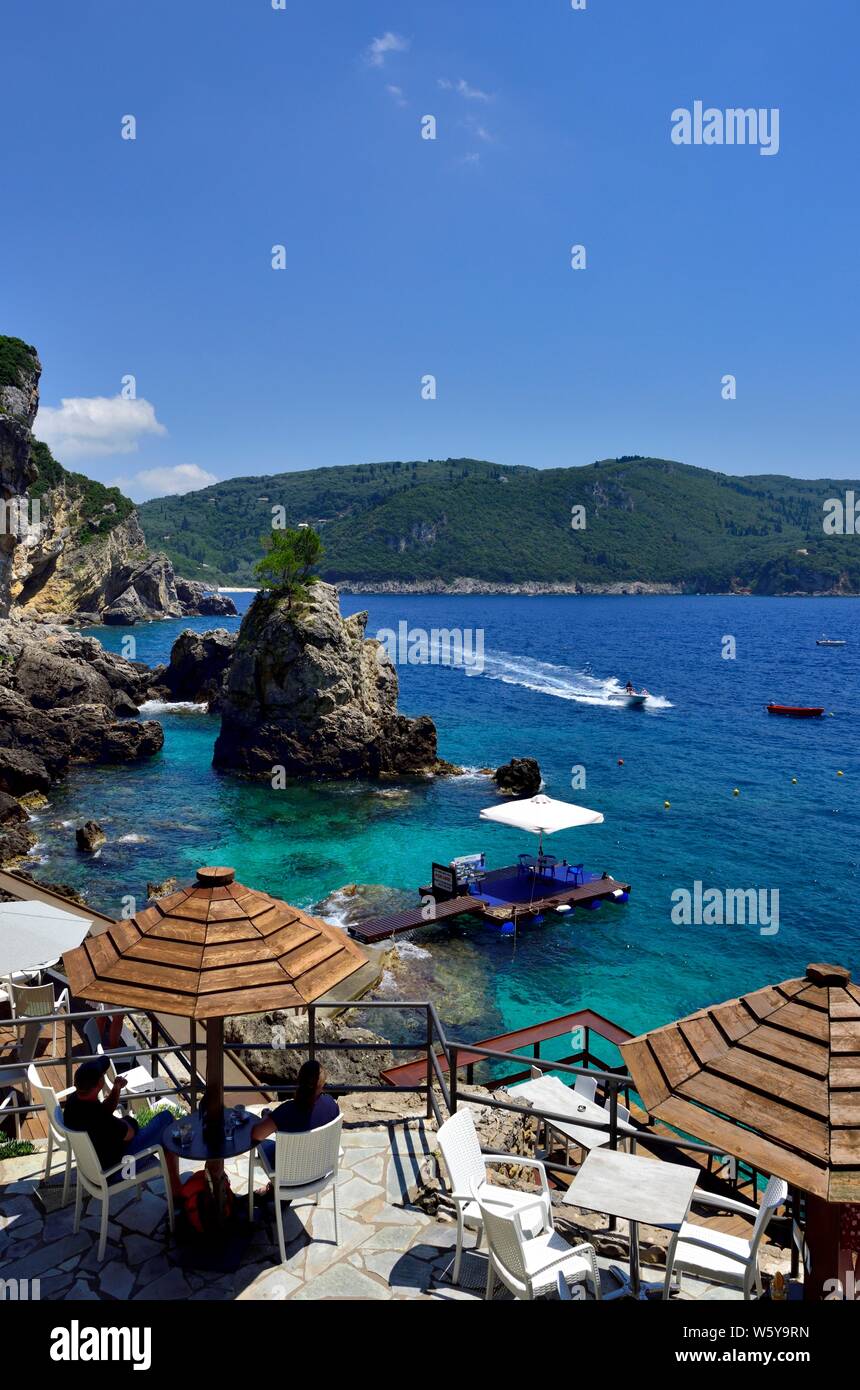 La Grotta Beach Bar,Paleokastritsa,Corfu,Greece Stock Photo - Alamy
