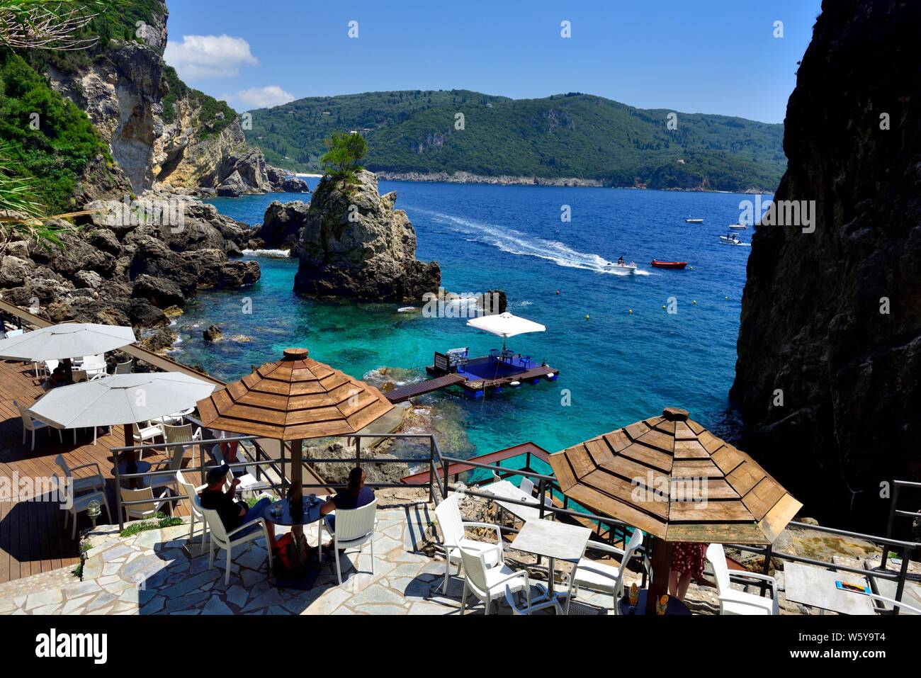 La Grotta Beach Bar,Paleokastritsa,Corfu,Greece Stock Photo - Alamy