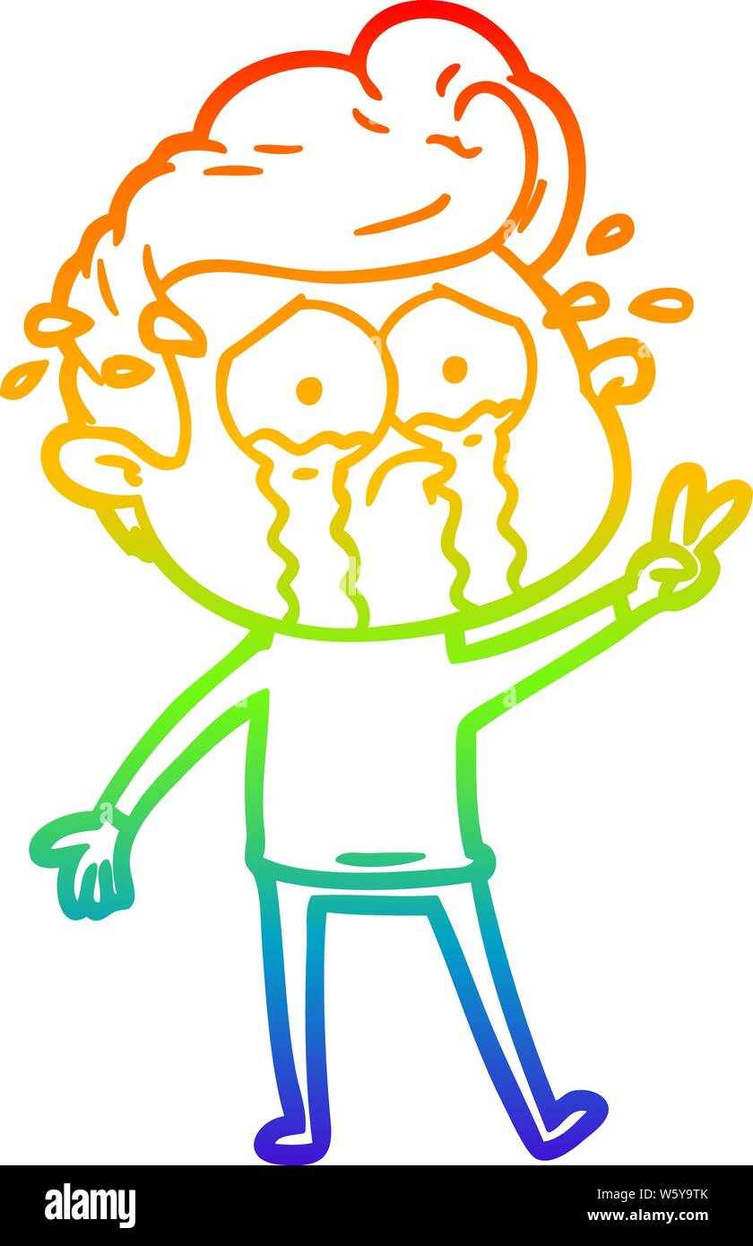 rainbow gradient line drawing of a cartoon crying man Stock Vector ...