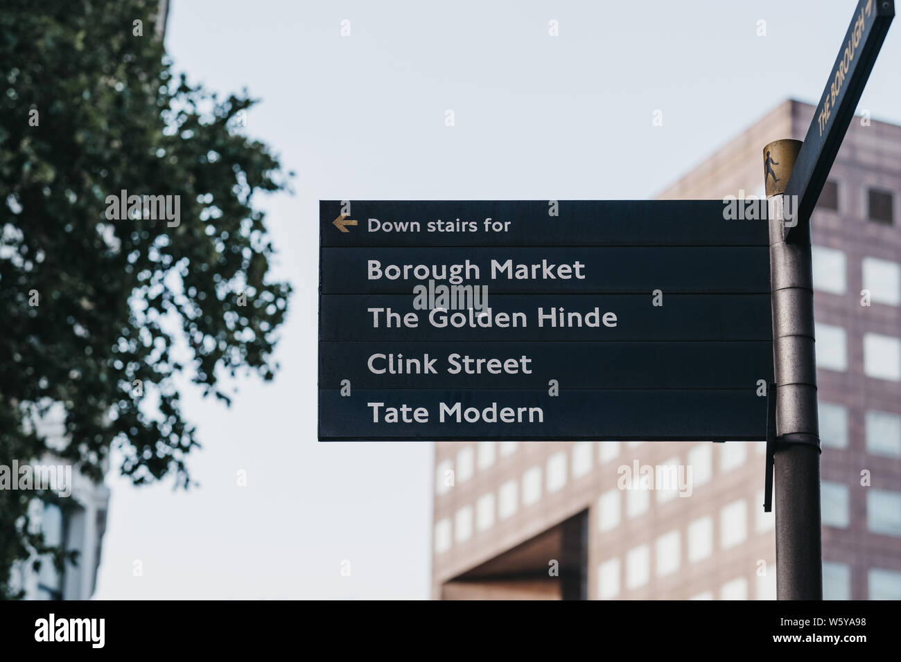 London, UK - July 23, 2019: Directional signs by London Bridge ...