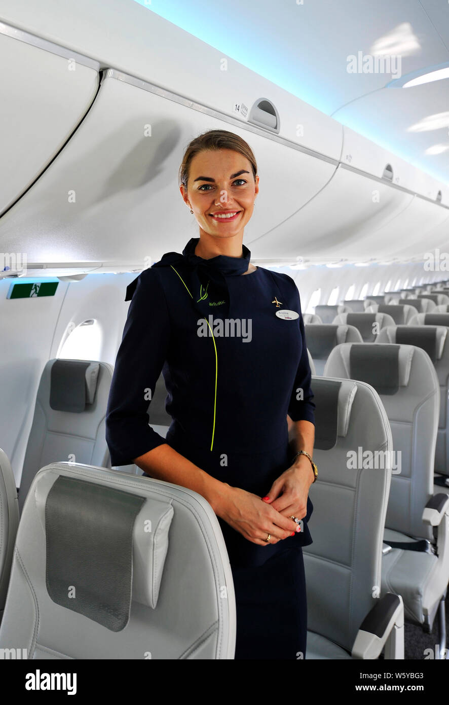 Interior view of an Airbus airBaltic A220-300 new generation single ...