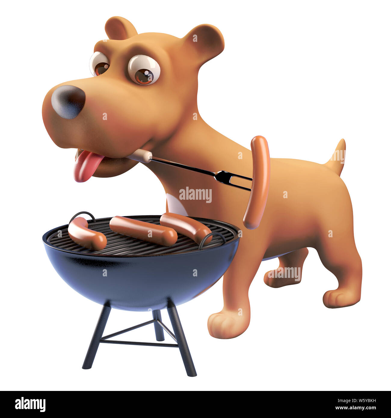 3d puppy dog cartoon character cooking sausages on a barbecue bbq, 3d ...