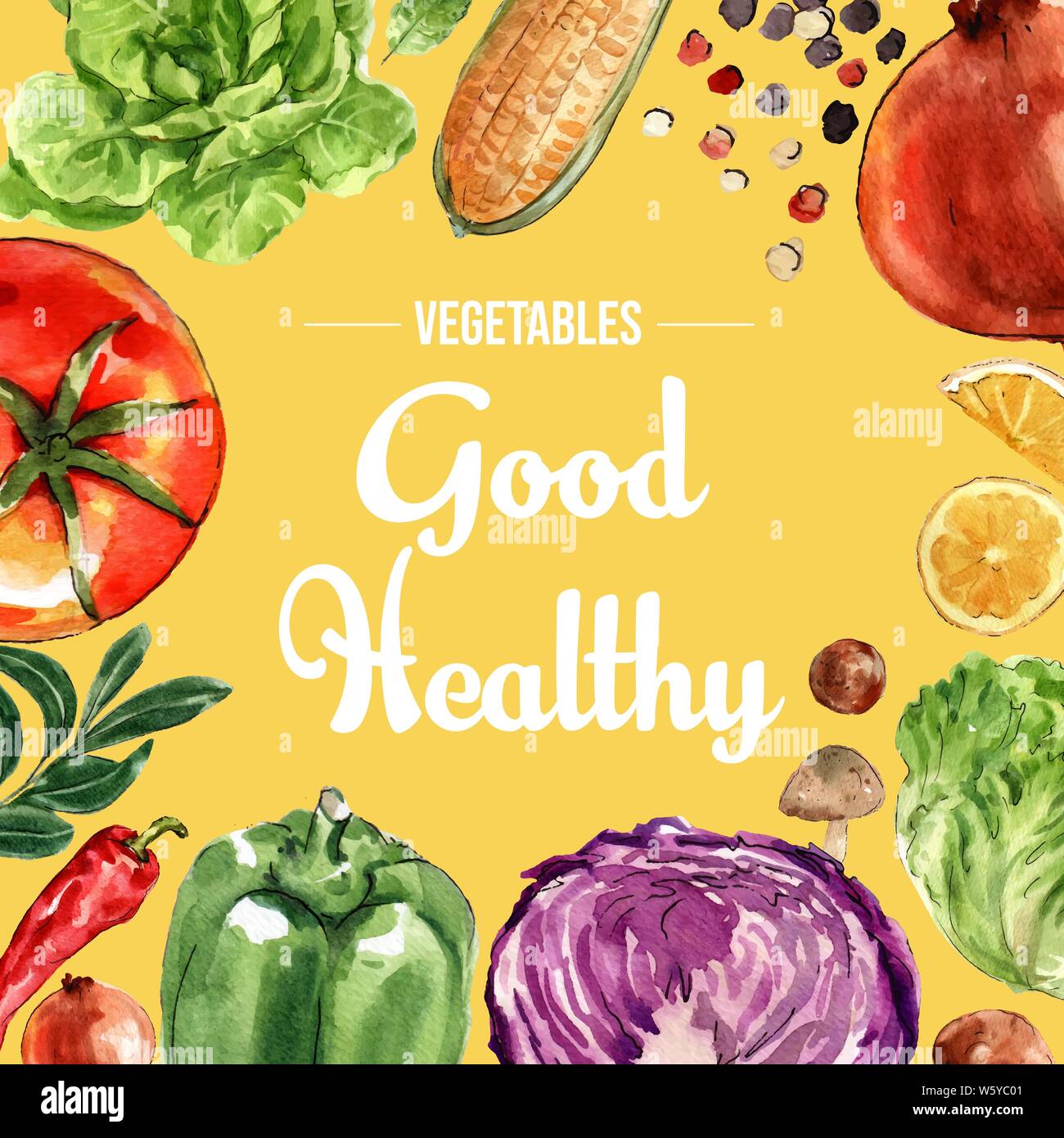 vegetable watercolor paint collection. Fresh food organic decor healthy ...
