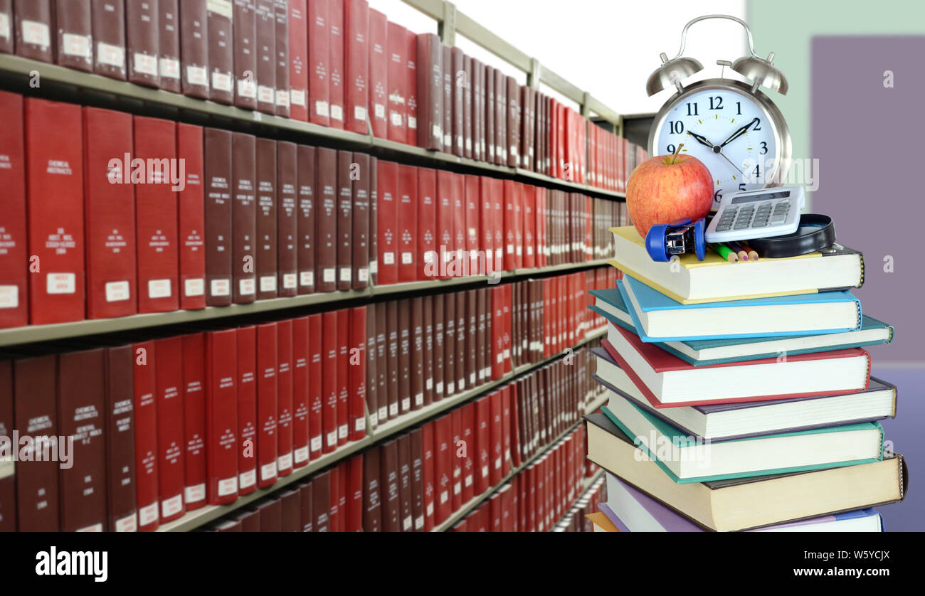 stack of books in library for education concept Stock Photo - Alamy