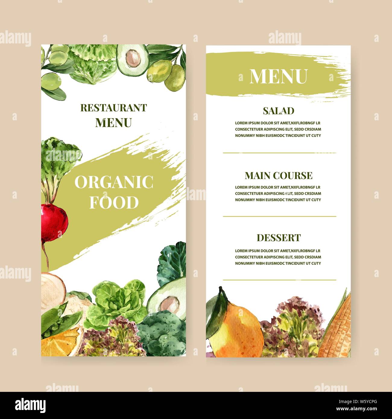 vegetable watercolor paint collection. Fresh food organic menu healthy ...