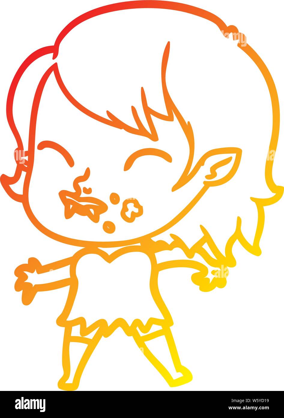 warm gradient line drawing of a cartoon vampire girl with blood on ...