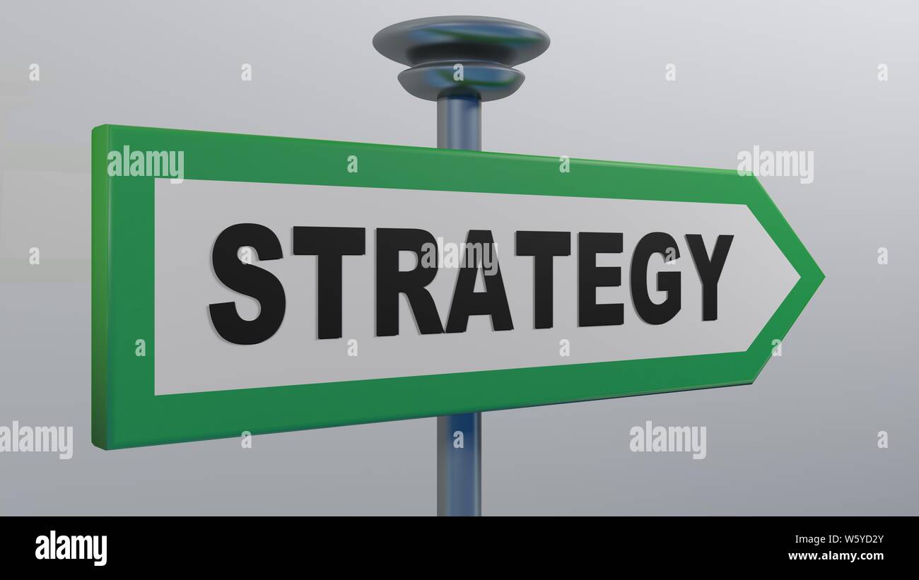 Green street arrow sign STRATEGY - 3D rendering illustration Stock ...