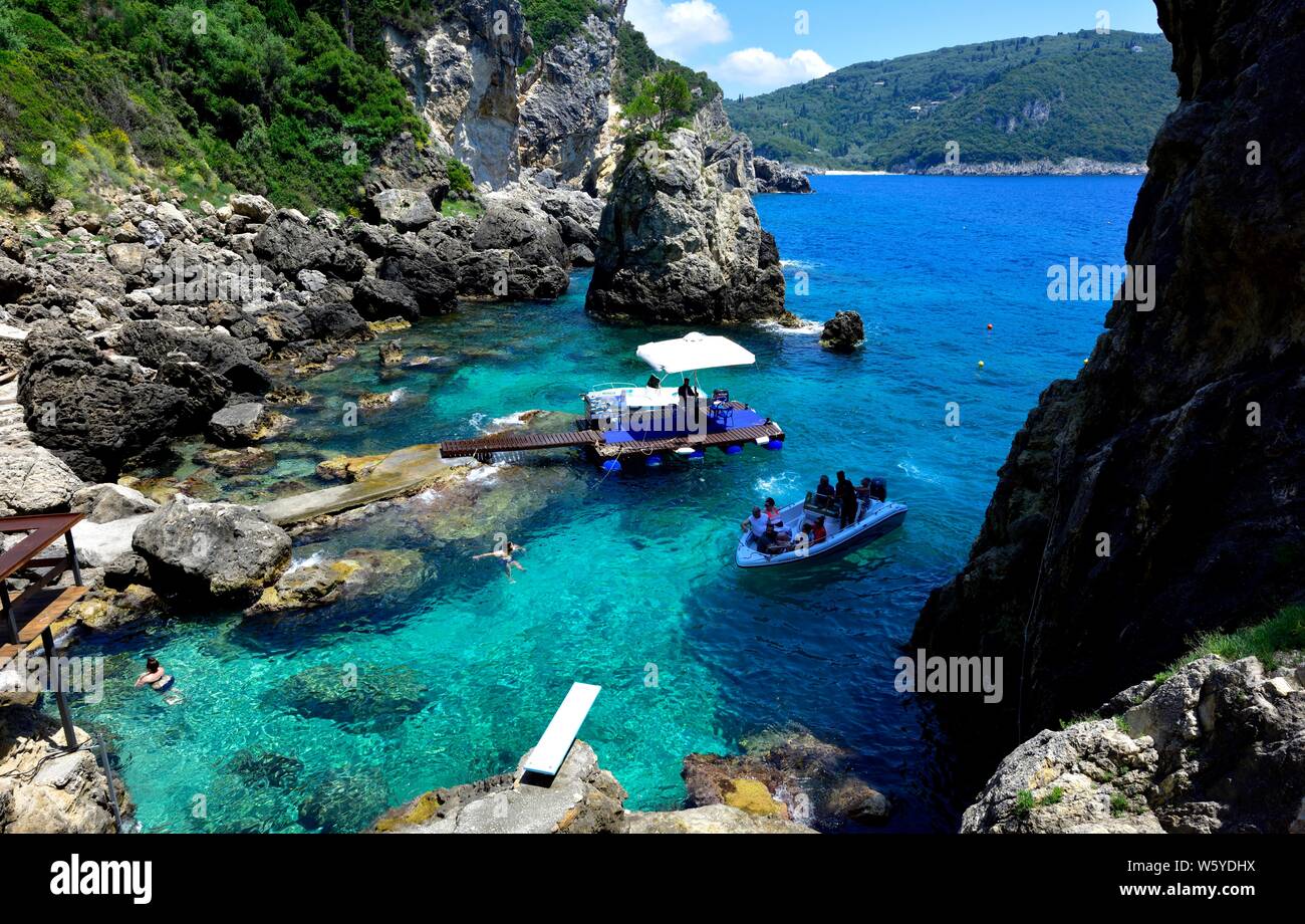 La Grotta Beach Bar,Paleokastritsa,Corfu,Greece Stock Photo - Alamy