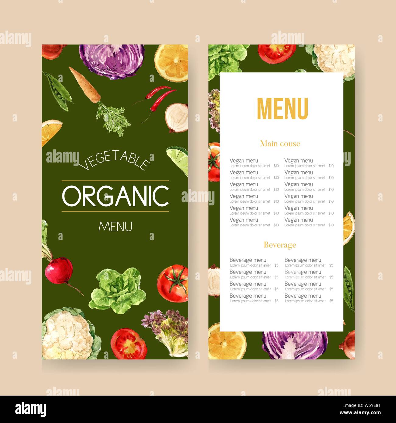 vegetable watercolor paint collection. Fresh food organic menu healthy ...