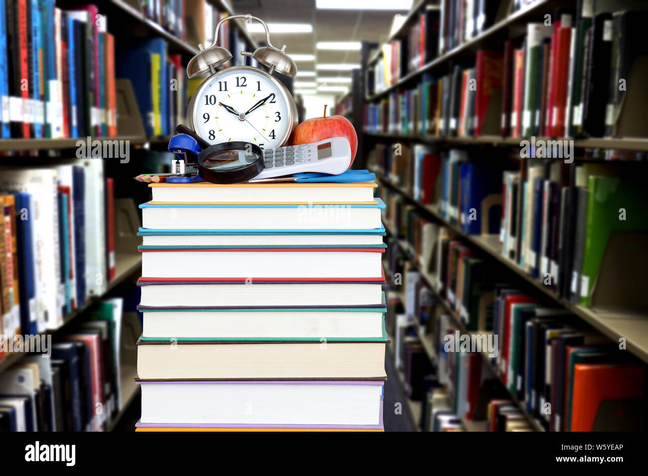 stack of books in library for education concept Stock Photo - Alamy