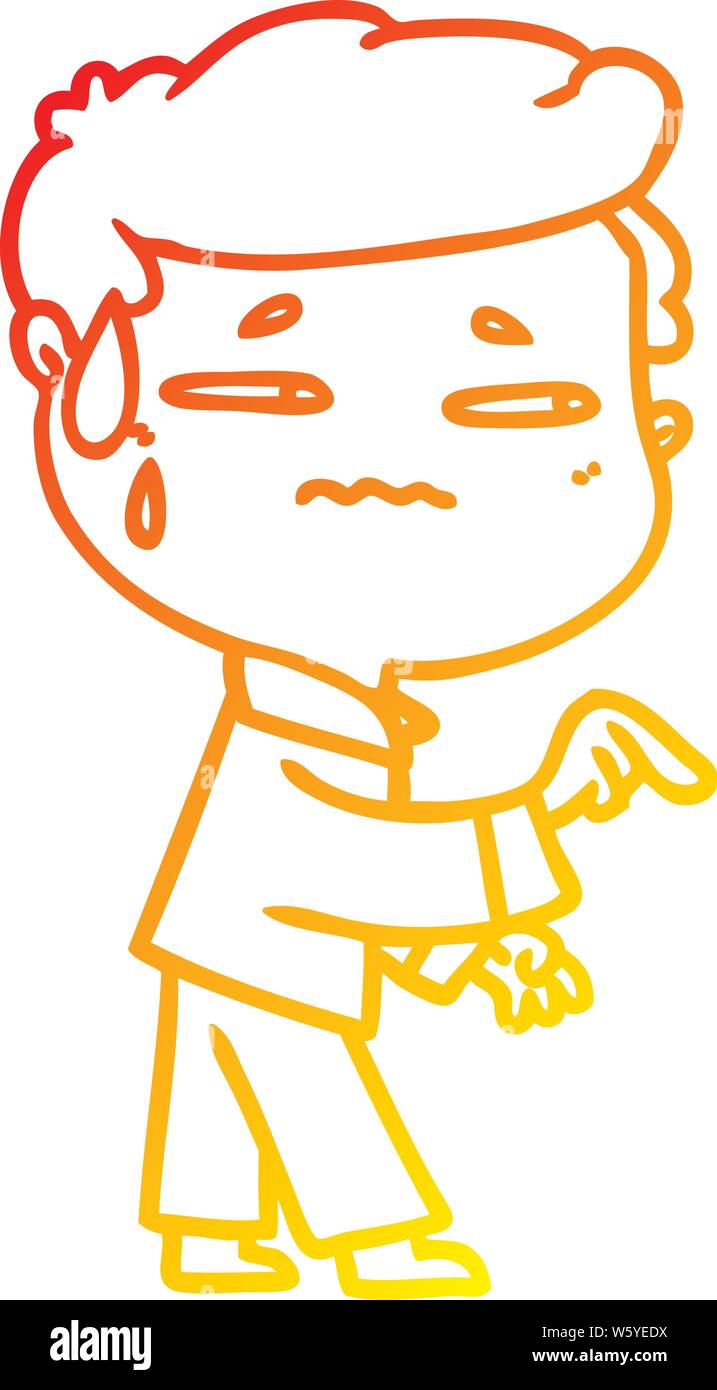 warm gradient line drawing of a cartoon anxious man pointing Stock ...