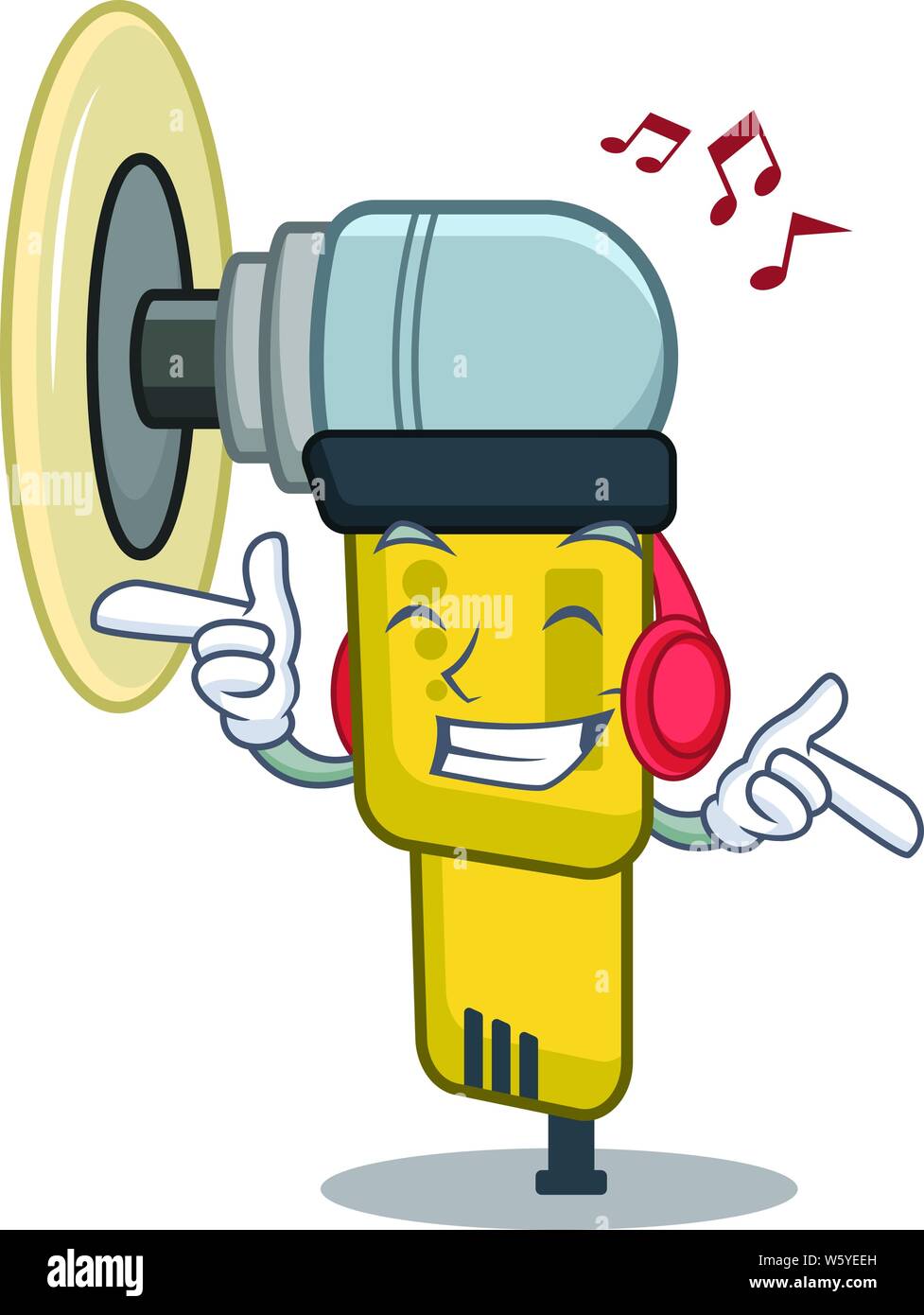 Listening music pneumatic sander isolated with the cartoon vector ...