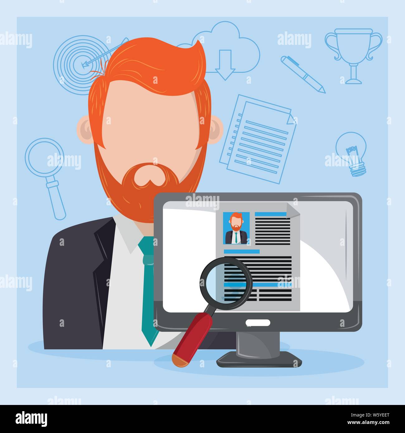 Job interview computer with checking worker CV profile Stock Vector ...