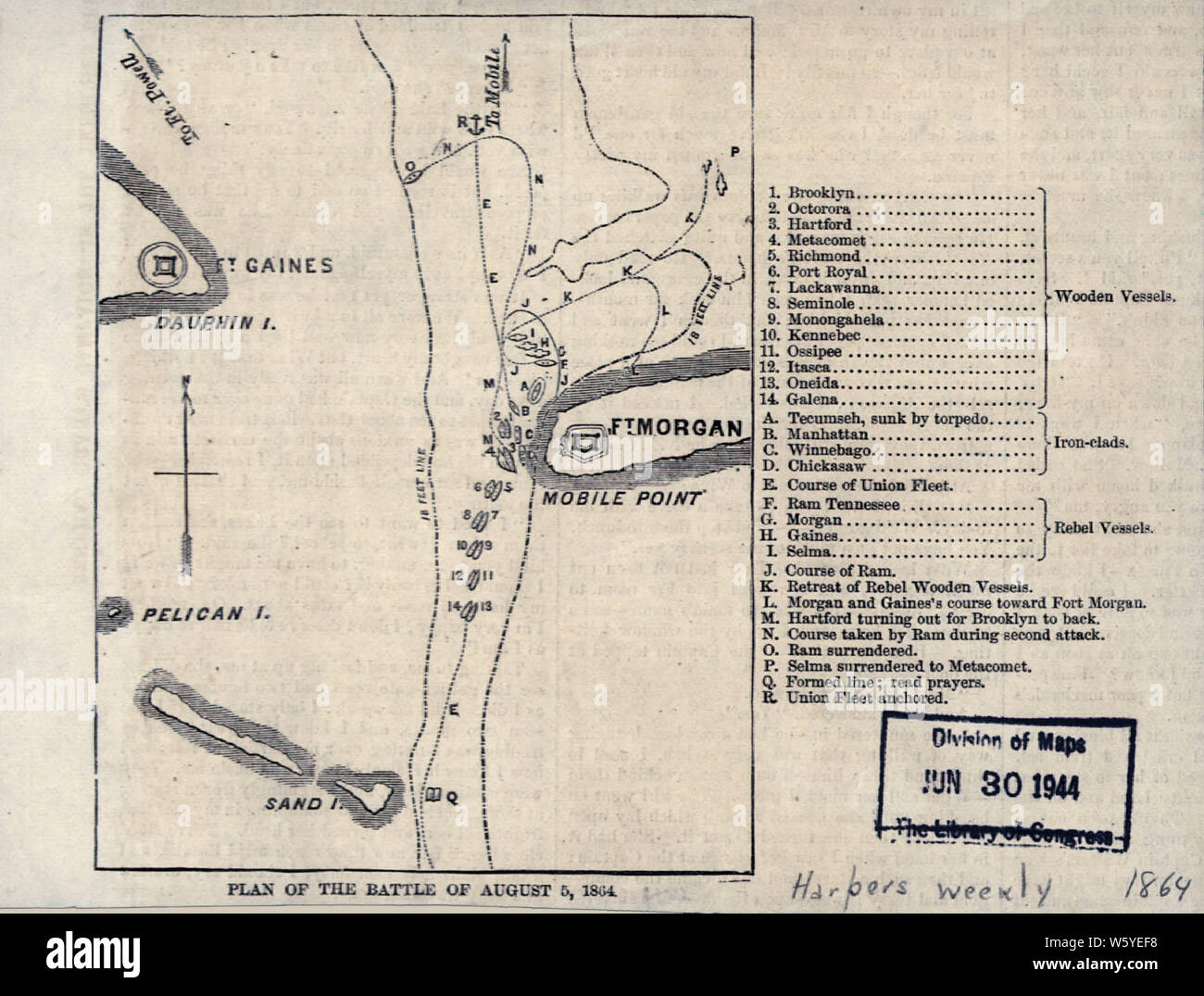 Civil War Maps 1350 Plan of the battle of August 5 1864 Mobile Bay ...