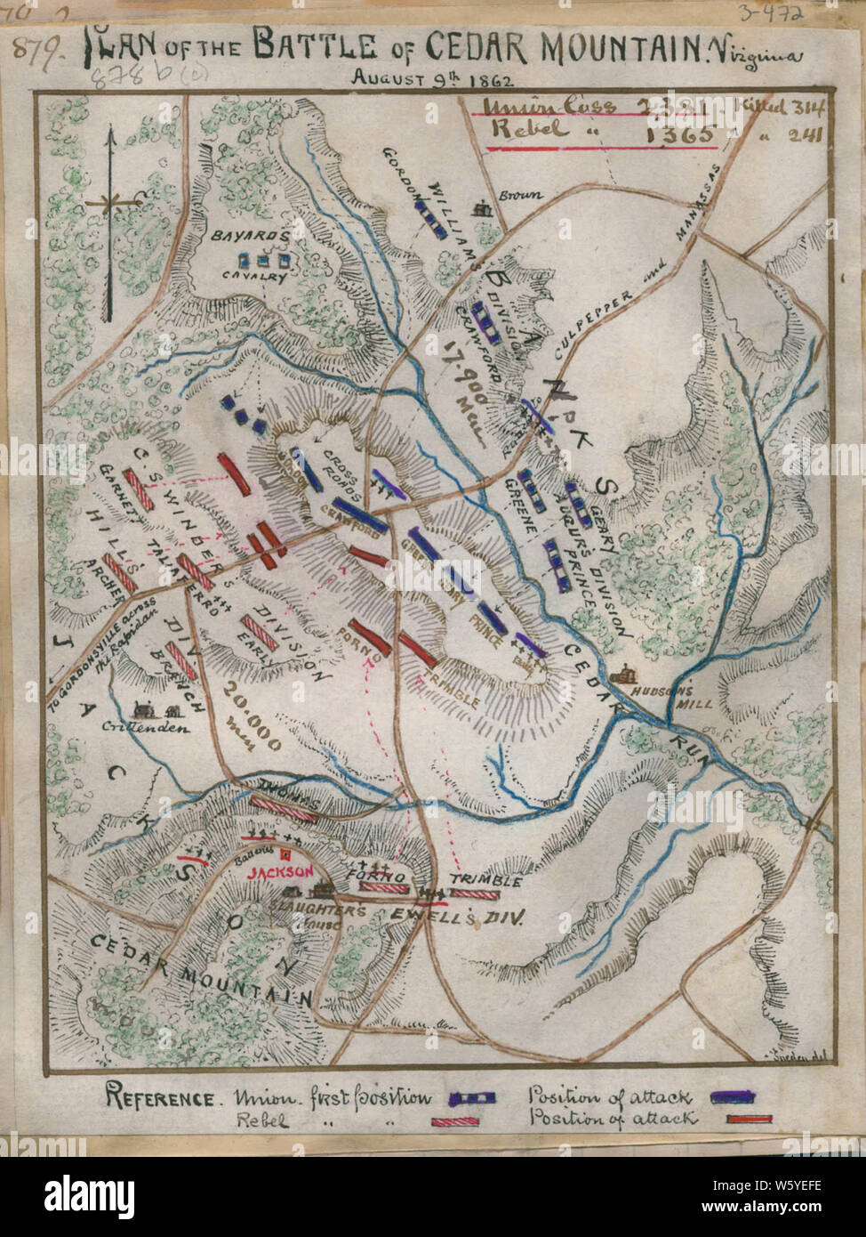 Civil War Maps 1354 Plan of the Battle of Cedar Mountain Virginia ...