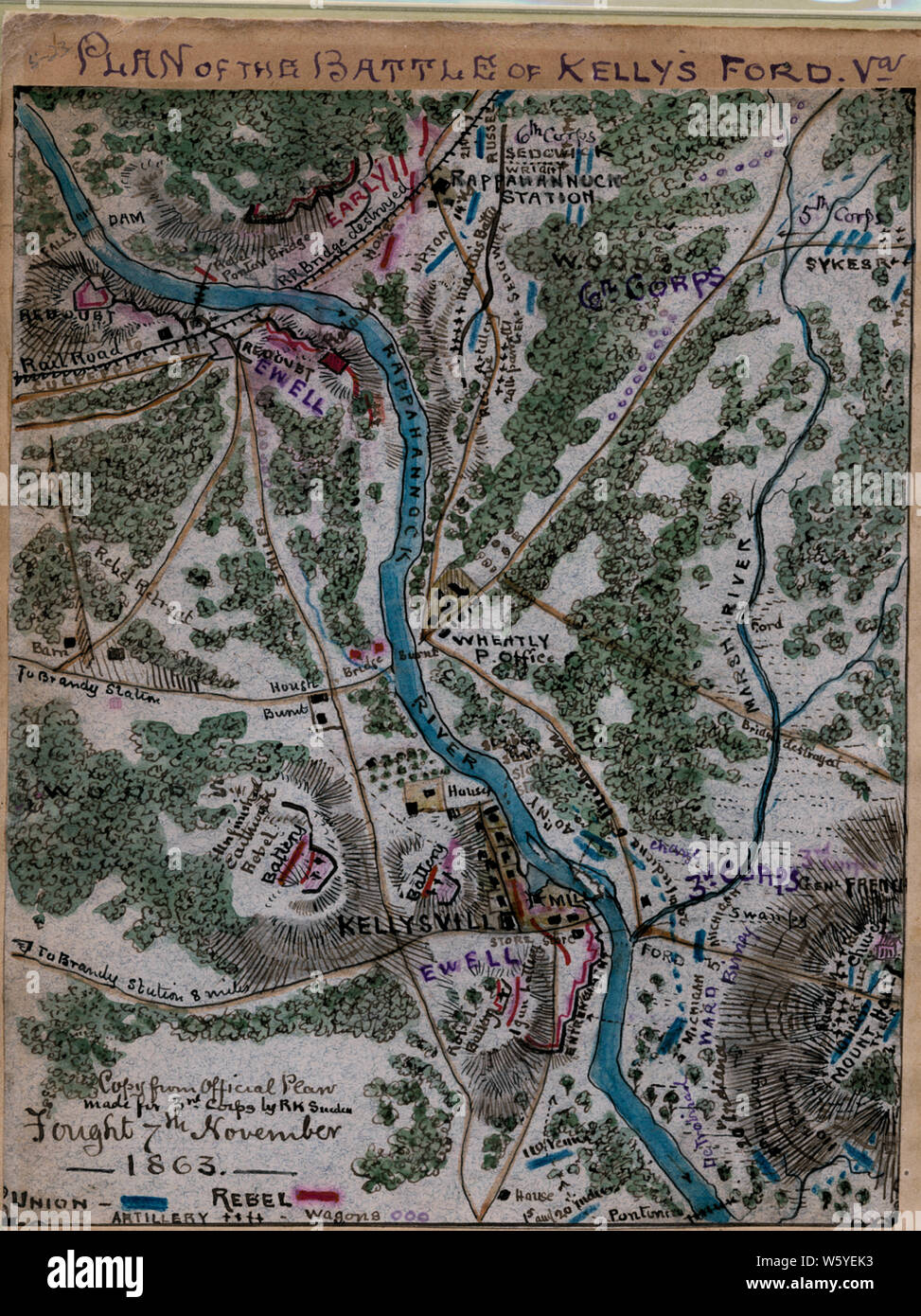 Civil War Maps 1380 Plan of the Battle of Kelly's Ford Va fought 7th ...