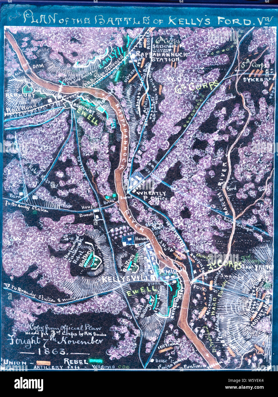 Civil War Maps 1380 Plan of the Battle of Kelly's Ford Va fought 7th ...