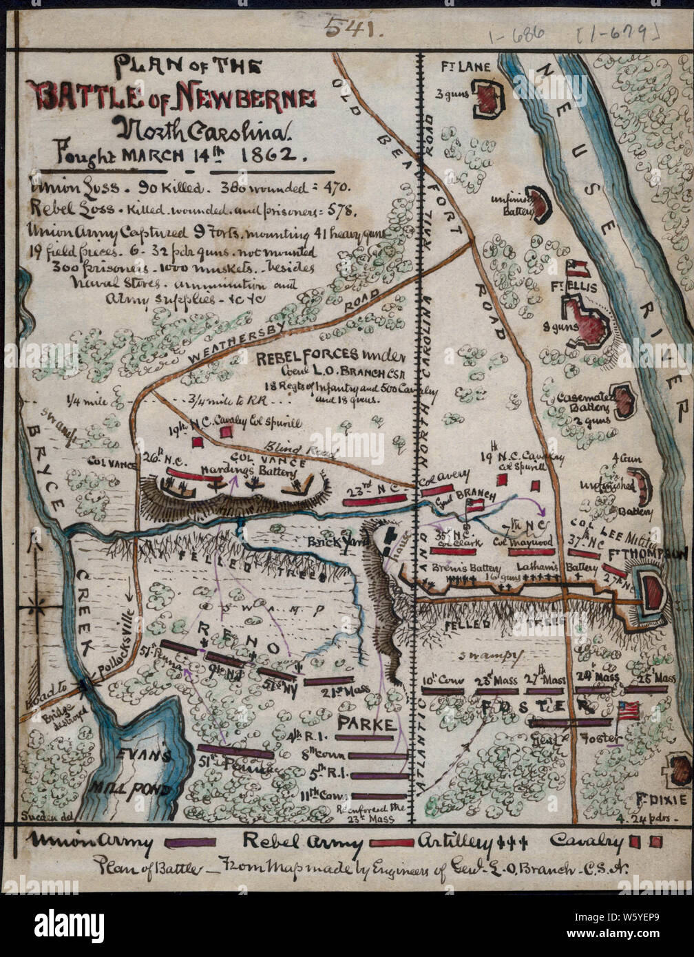 Civil War Maps 1390 Plan of the Battle of Newberne ! North Carolina ...