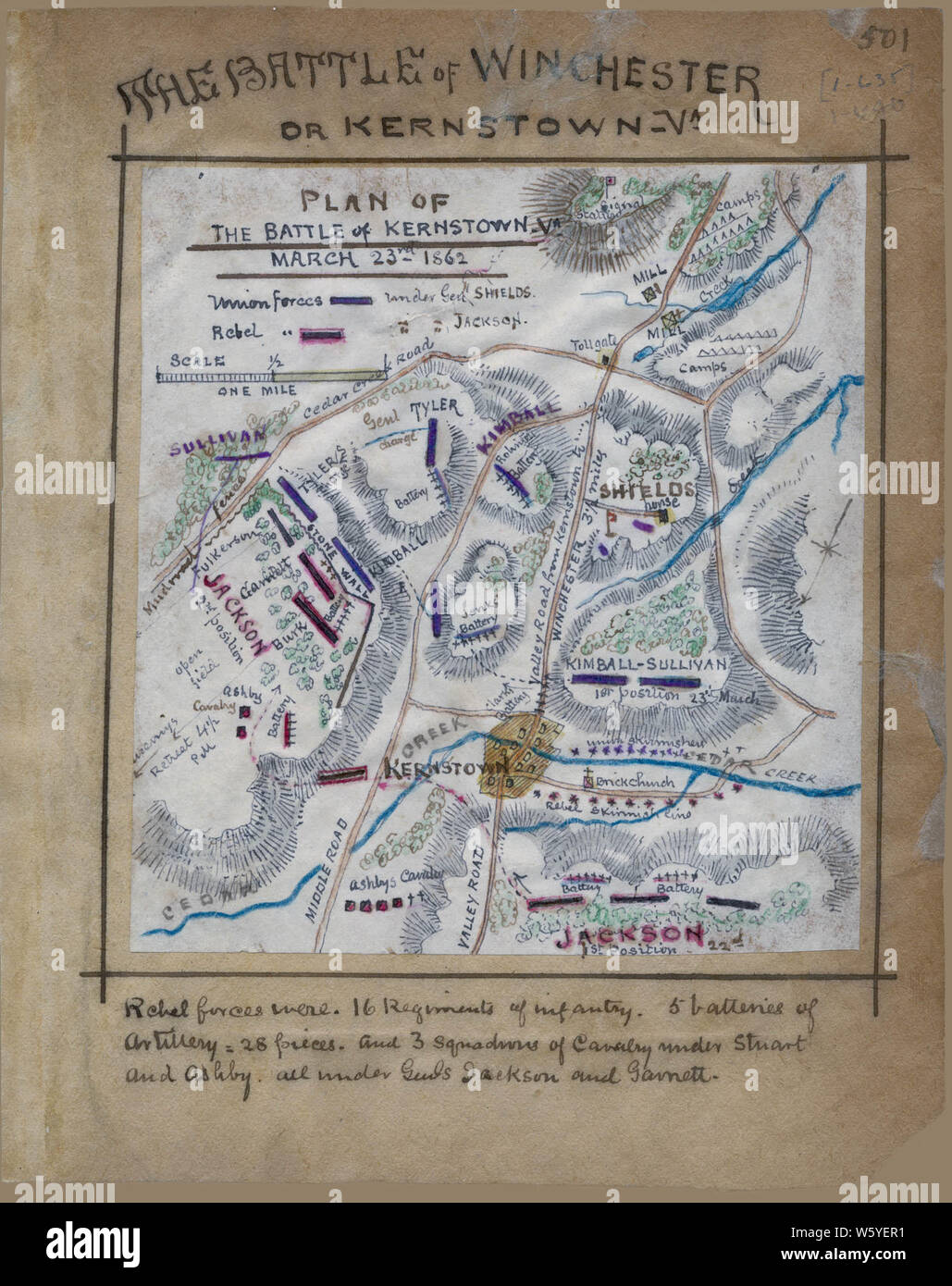 Civil War Maps 1382 Plan of the Battle of Kernstown Va March 23rd 1862 ...