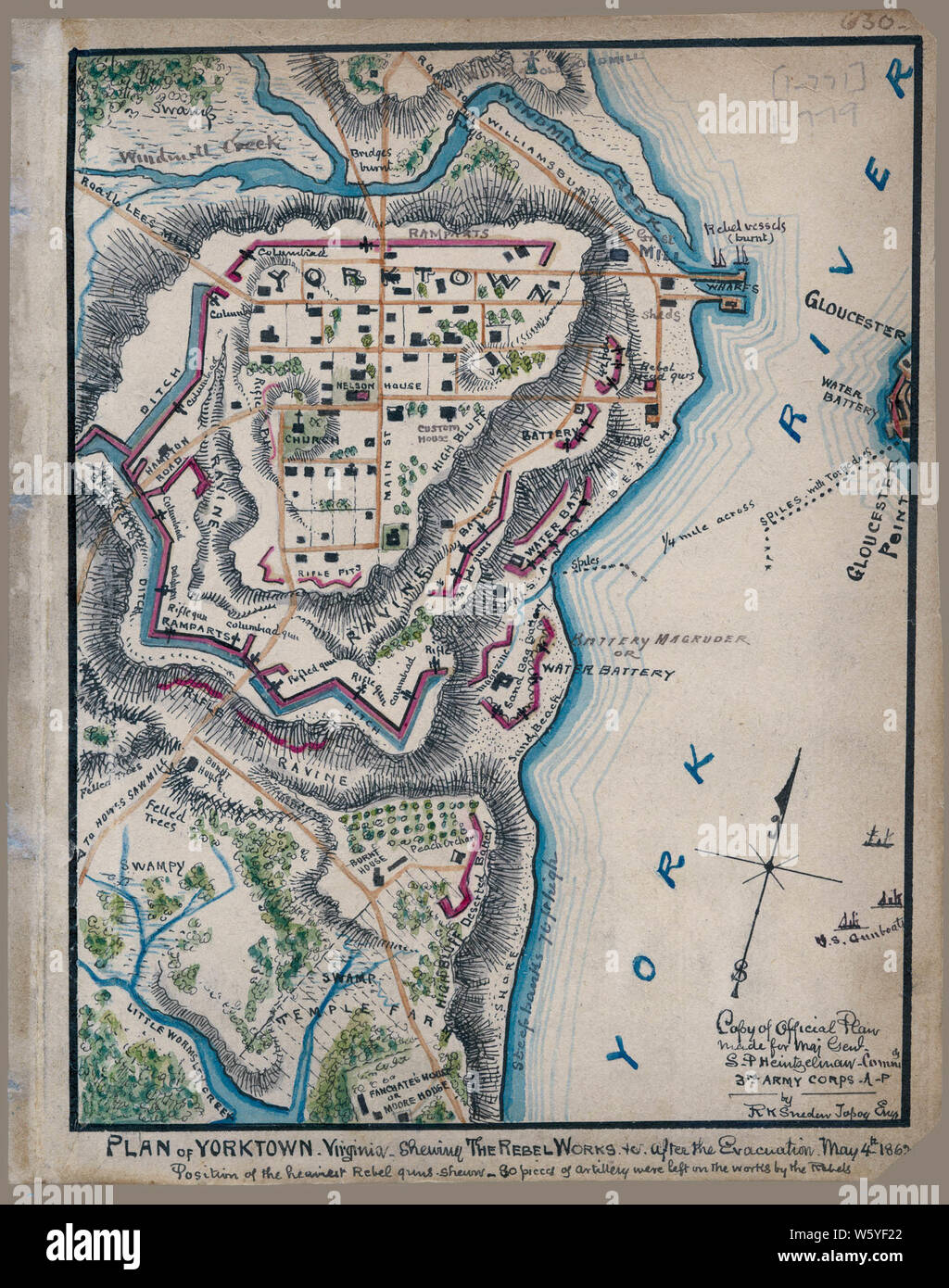 Civil War Maps 1423 Plan of Yorktown Virginia showing the Rebel works ...