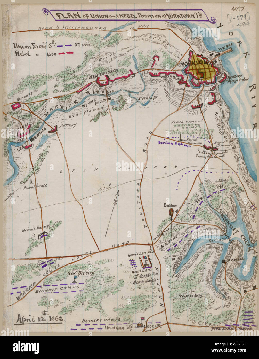 Civil War Maps 1420 Plan of Union and Rebel position at Yorktown Va ...