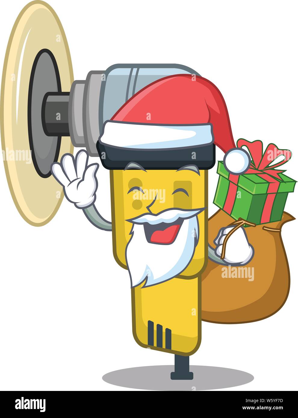 Santa with gift pneumatic sander placed inside character box vector ...