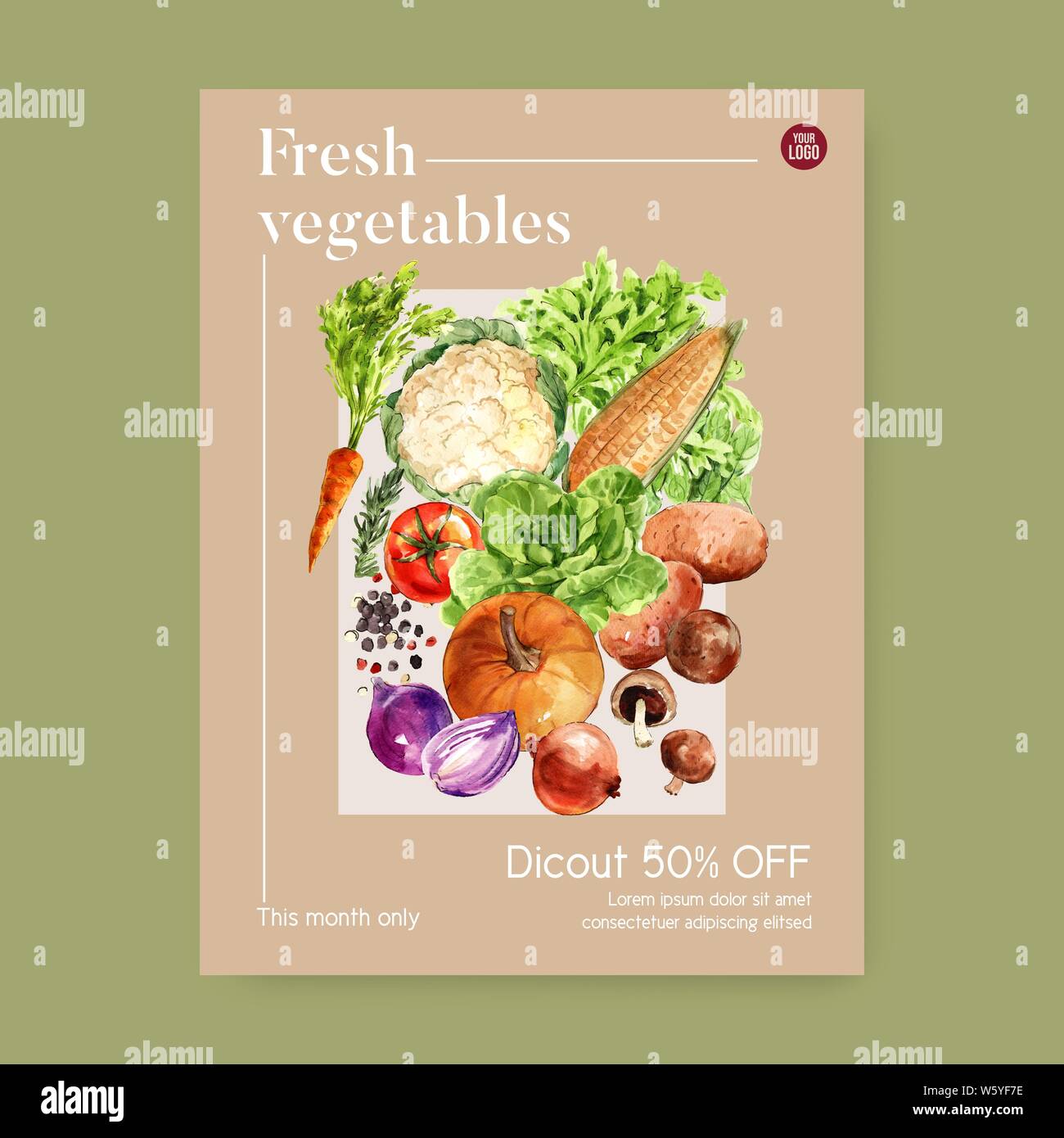 vegetable watercolor paint collection. Fresh food organic poster flyer ...