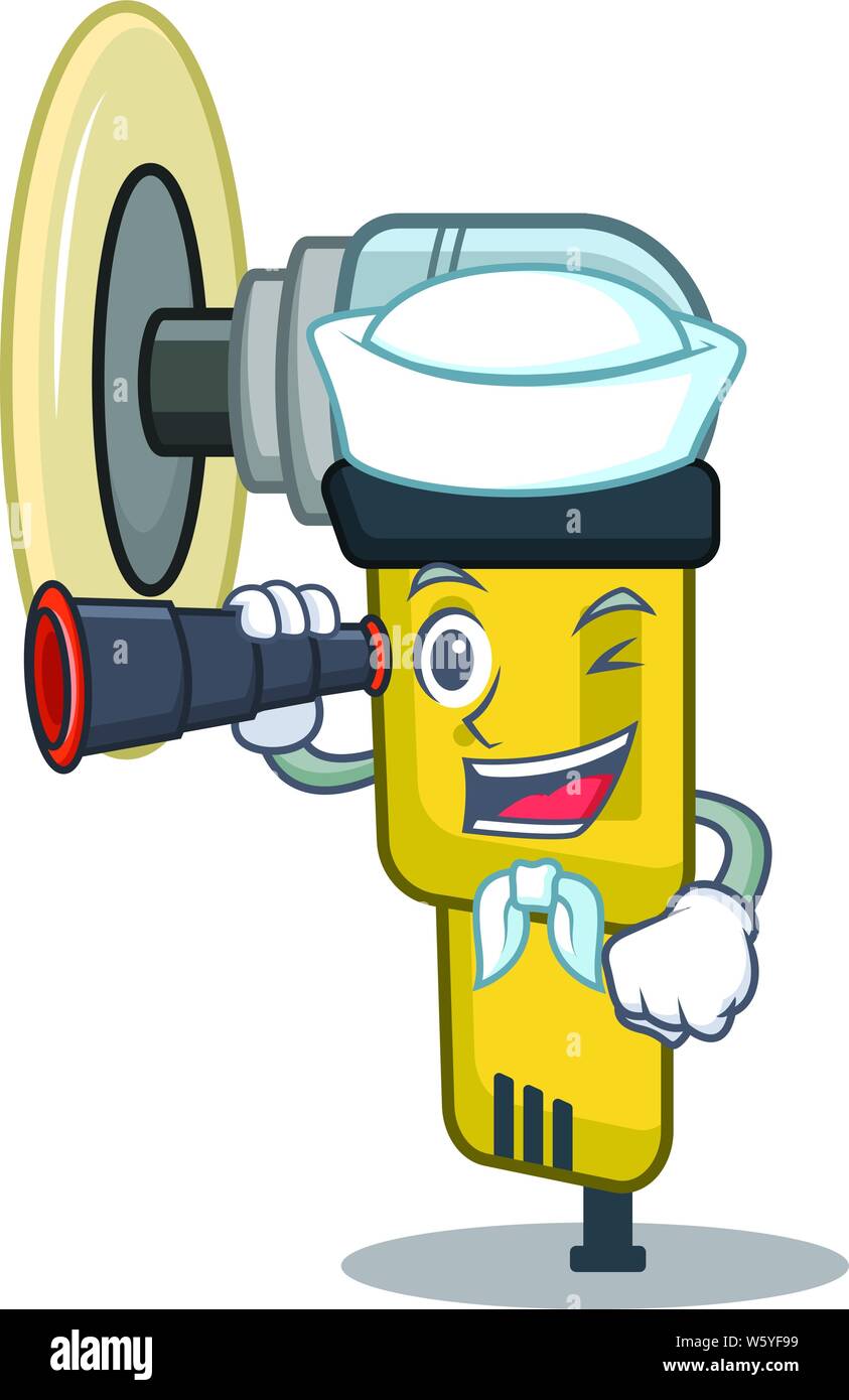 Sailor with binocular pneumatic sander isolated with the cartoon vector ...