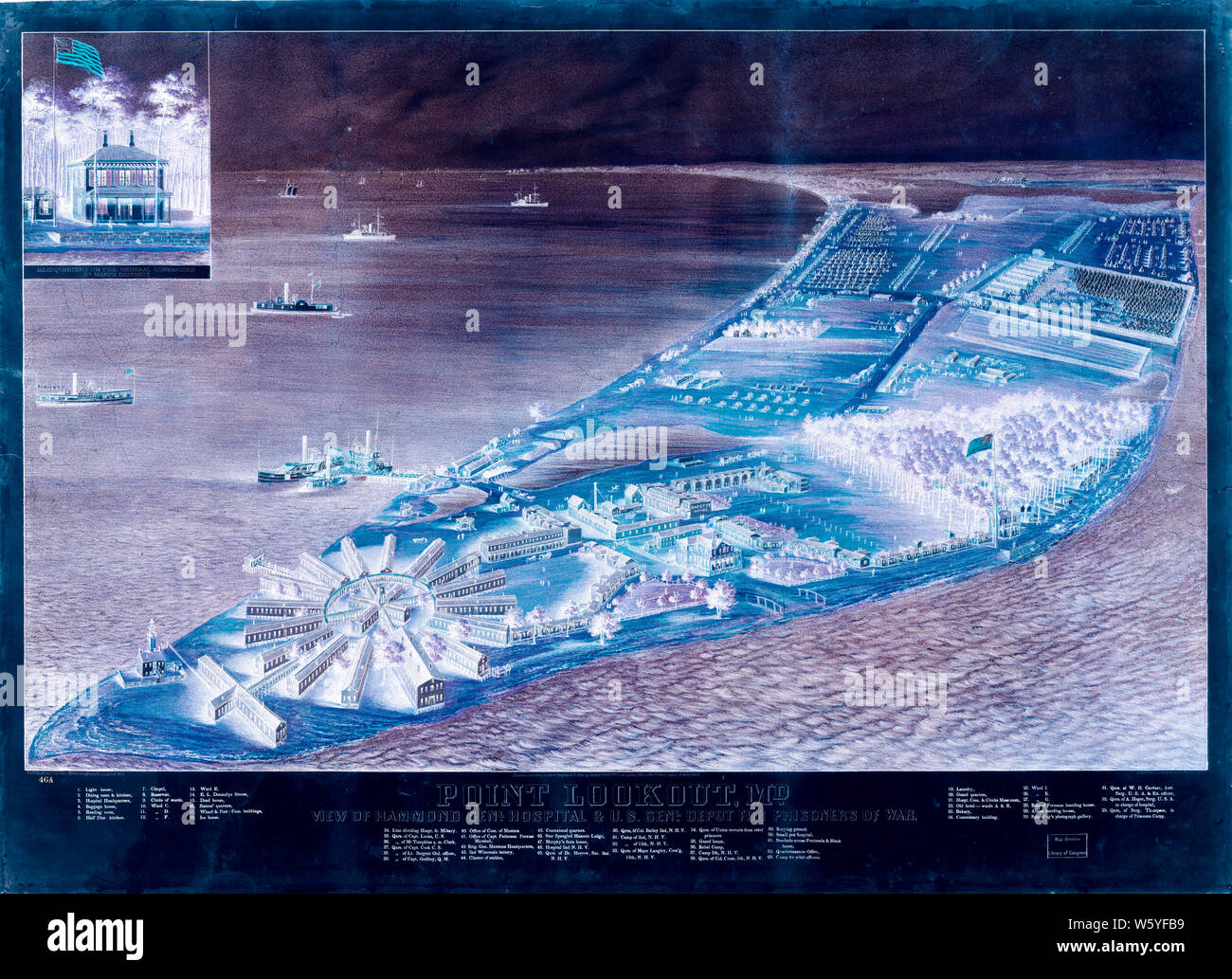 Civil War Maps 1434 Point Lookout Md View of Hammond Genl Hospital US ...
