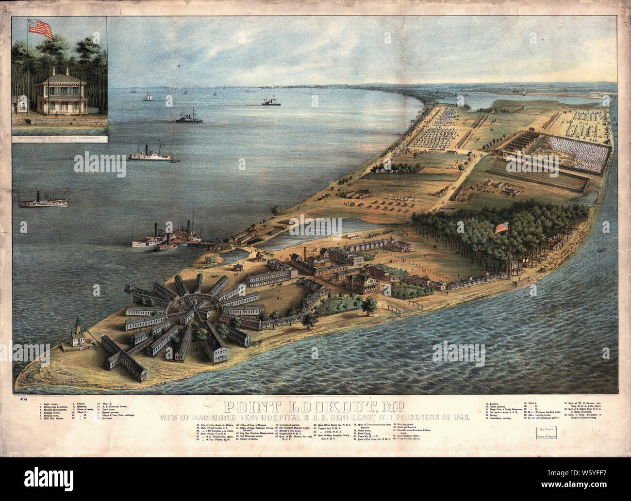 Civil War Maps 1434 Point Lookout Md View of Hammond Genl Hospital US ...