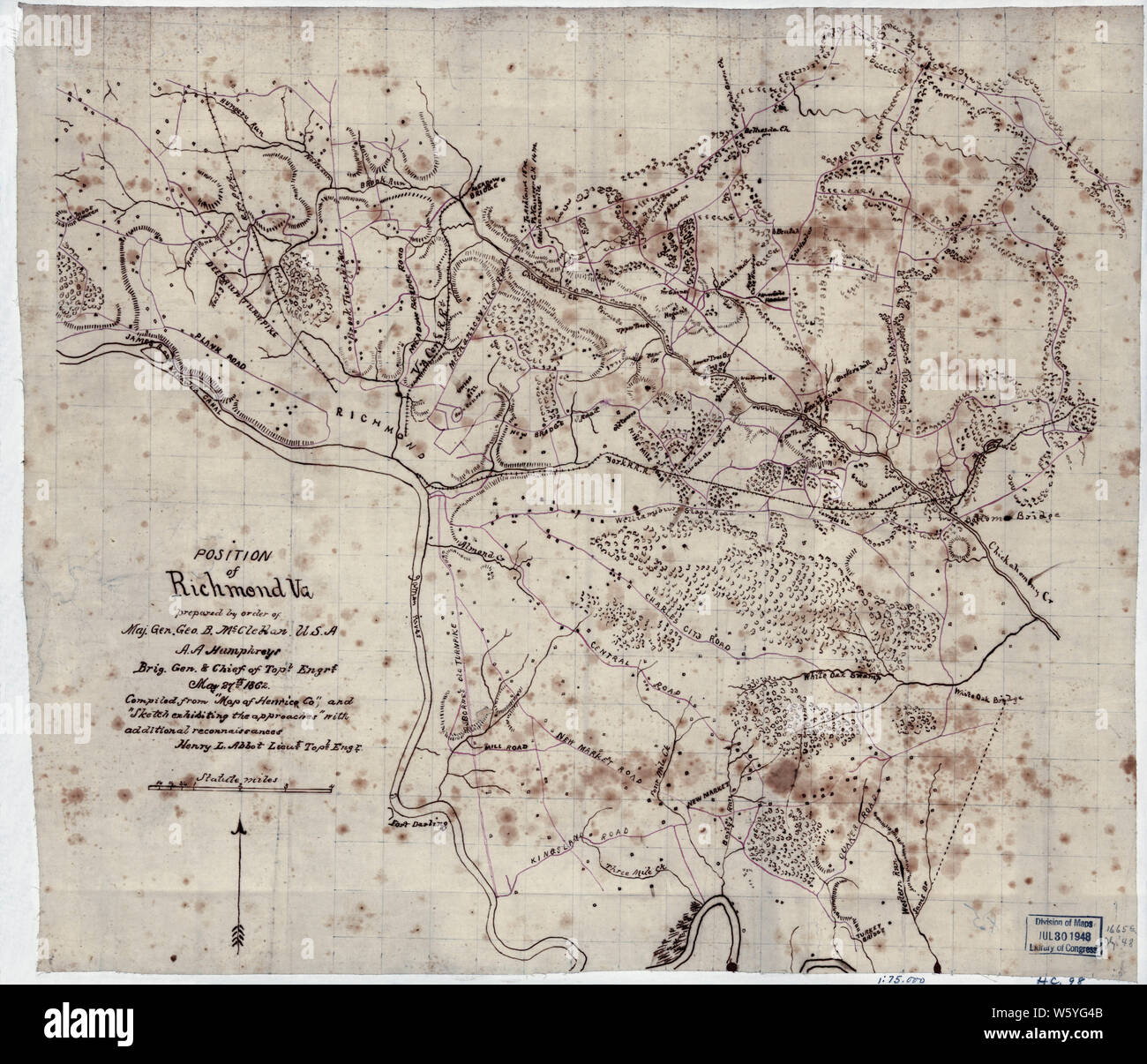 Civil War Maps 1451 Position of Richmond Va Rebuild and Repair Stock ...
