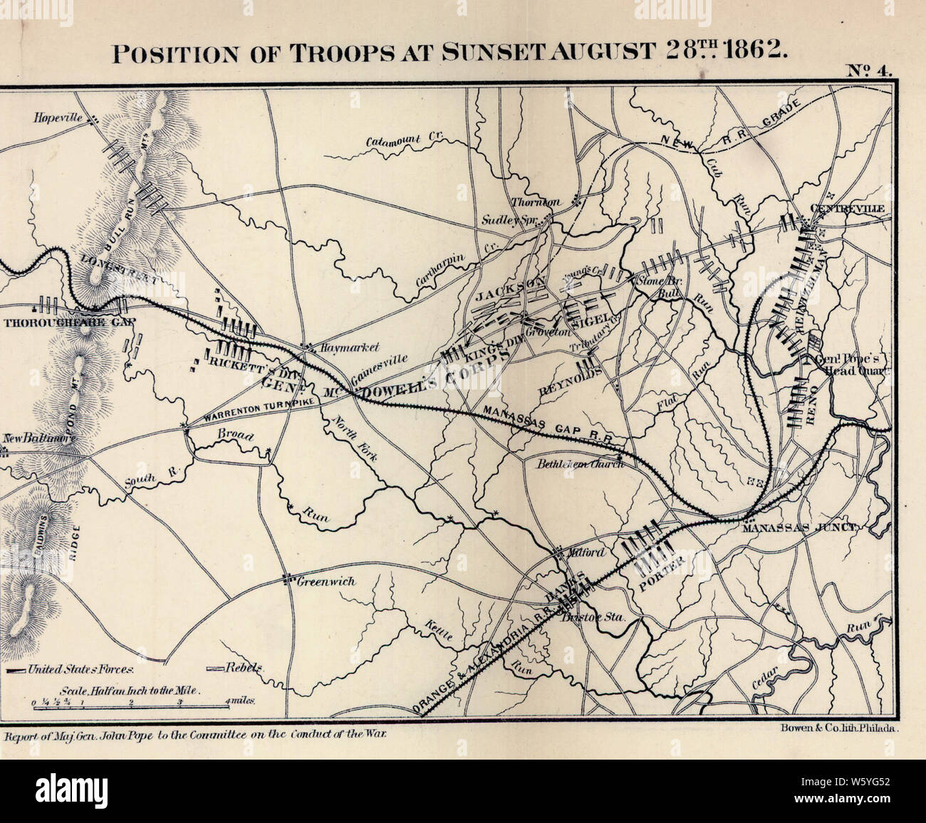 Civil War Maps 1454 Position of troops at sunset August 28th 1862 ...