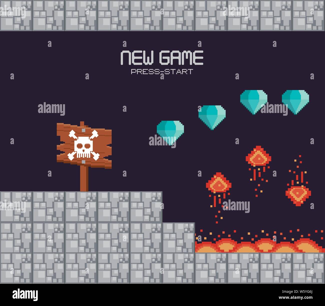 Retro videogame scenery with terrain pixelated Stock Vector Image & Art ...